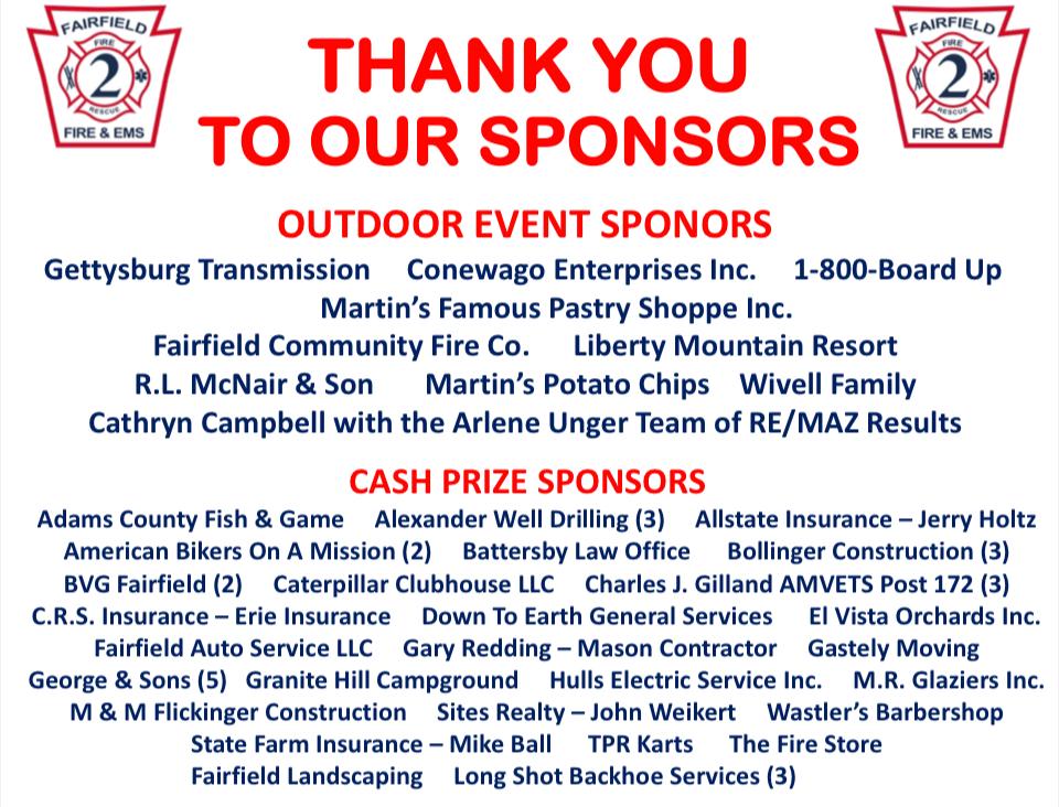 Thank You To Our Sponsors - Outdoor Event 2023 - Fairfield Fire & EMS